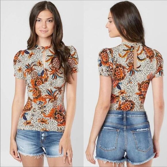 Free People | Tops | Free People Leopard Print Orange Floral Hear Me ...